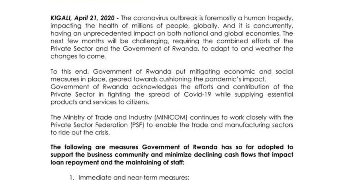 Ministère du Commerce du Rwanda - Mesures de mitigation de l'impact ...