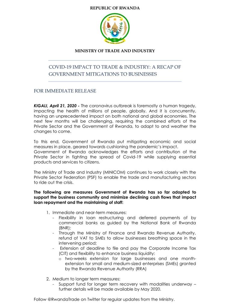 Ministère du Commerce du Rwanda - Mesures de mitigation de l'impact ...