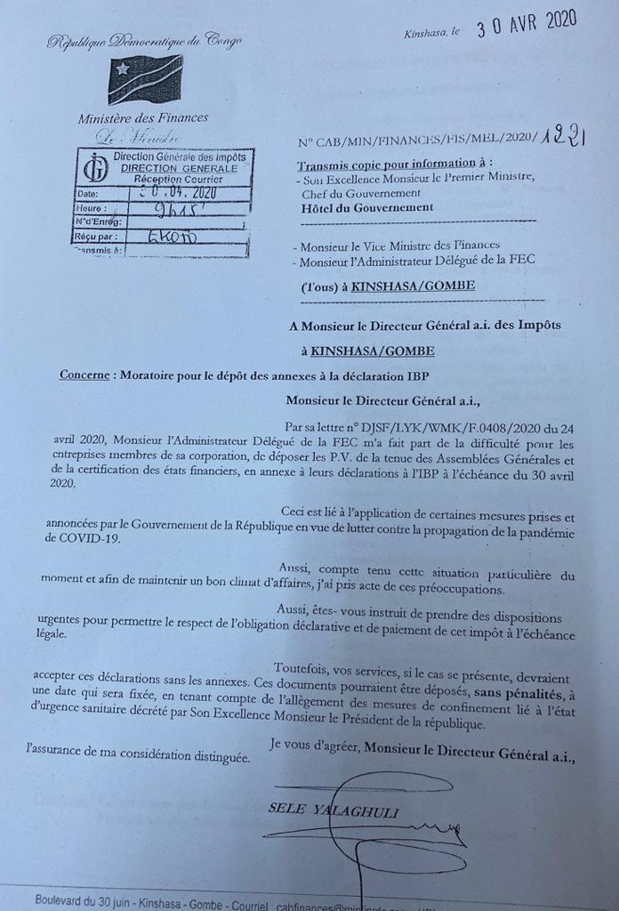 Communiqué Ministère des Finances - DGI : Moratoire et assouplissement ...